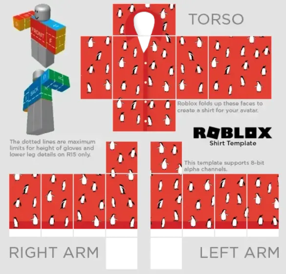 Roblox Penguin Pattern Red Shirt Template by Pixlr to preview and edit.