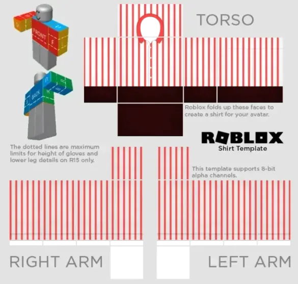 Roblox Red And White Striped Shirt Template by Pixlr to preview and edit.